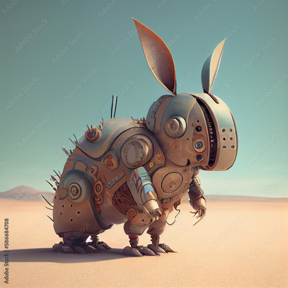 Steampunk Futurism: A Dystopian Scene of a Mechanical Robot Bunny ...
