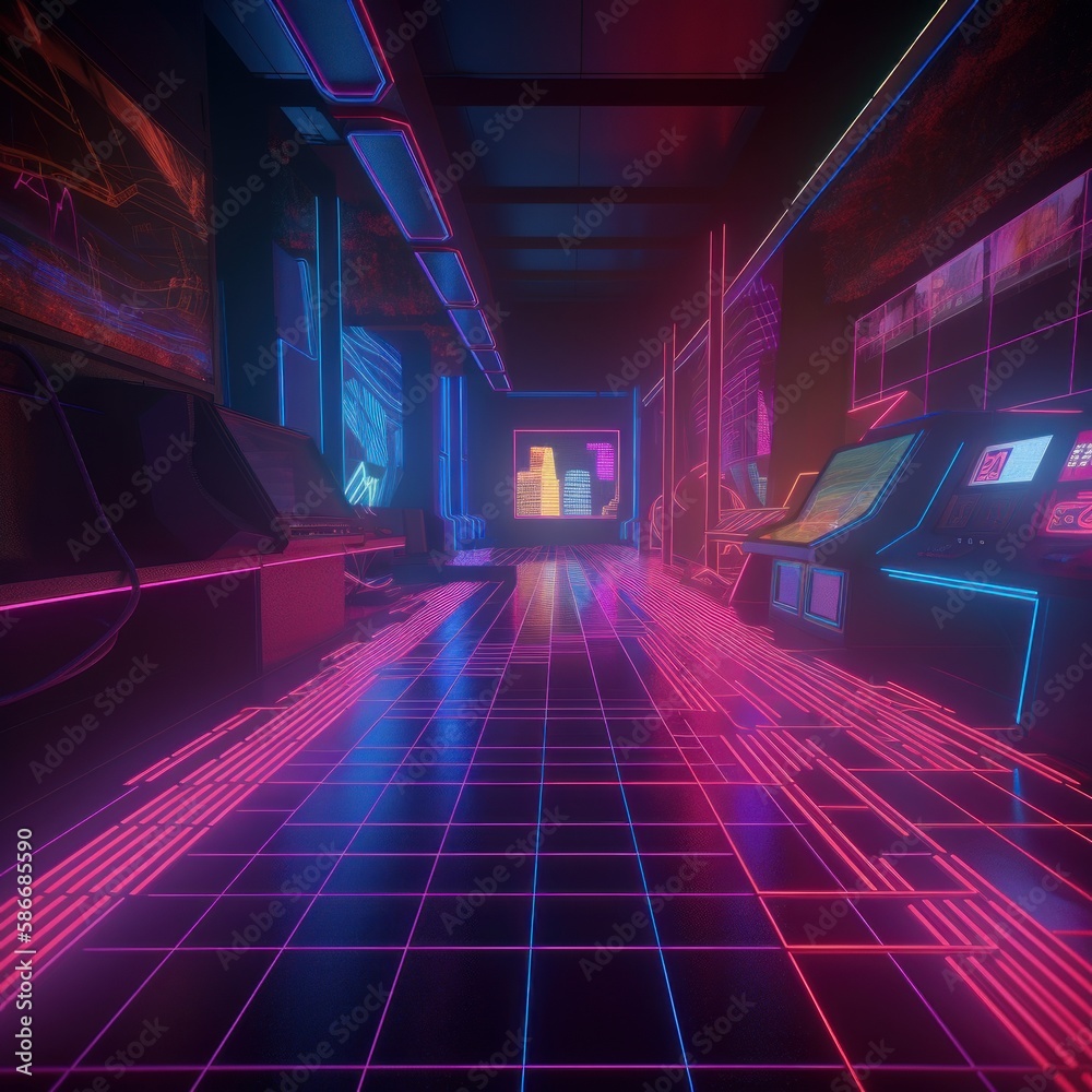 Neon Arcade Nights: 80s Retrowave Grid with Ray Tracing and Aesthetic ...
