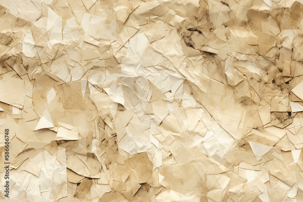 a texture using layers of torn and crumpled paper on a canvas surface ...