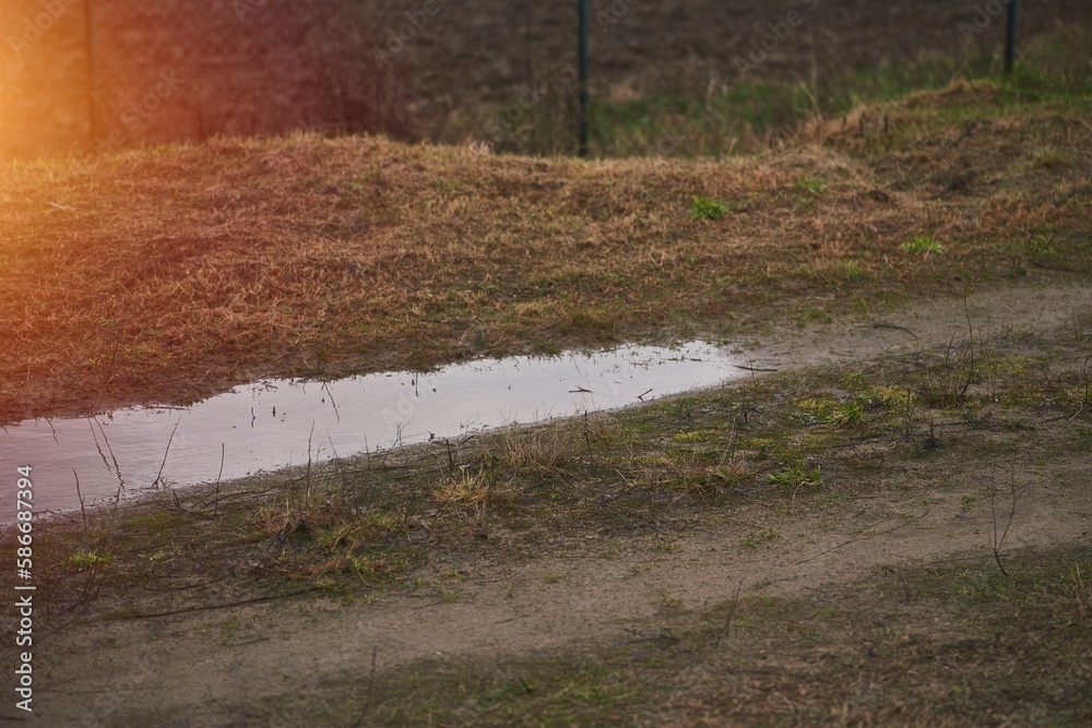 water on the ground. sewage and draining problems. heavy rain in rural ...