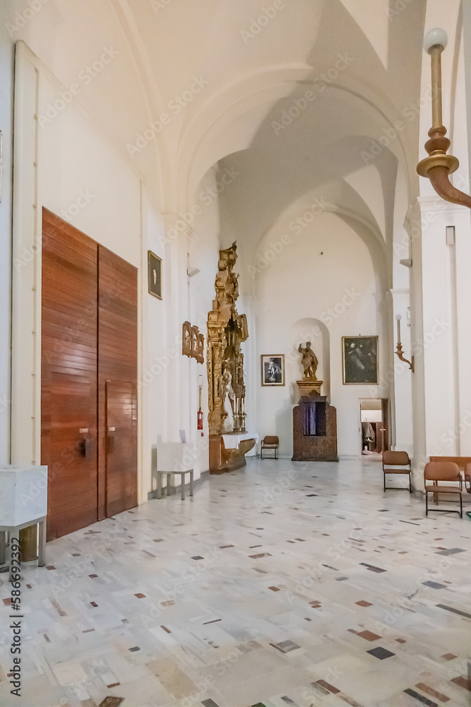 Interior of Catholic parish Church of San Bartolome (Iglesia de San Bartolome). Church of San ...