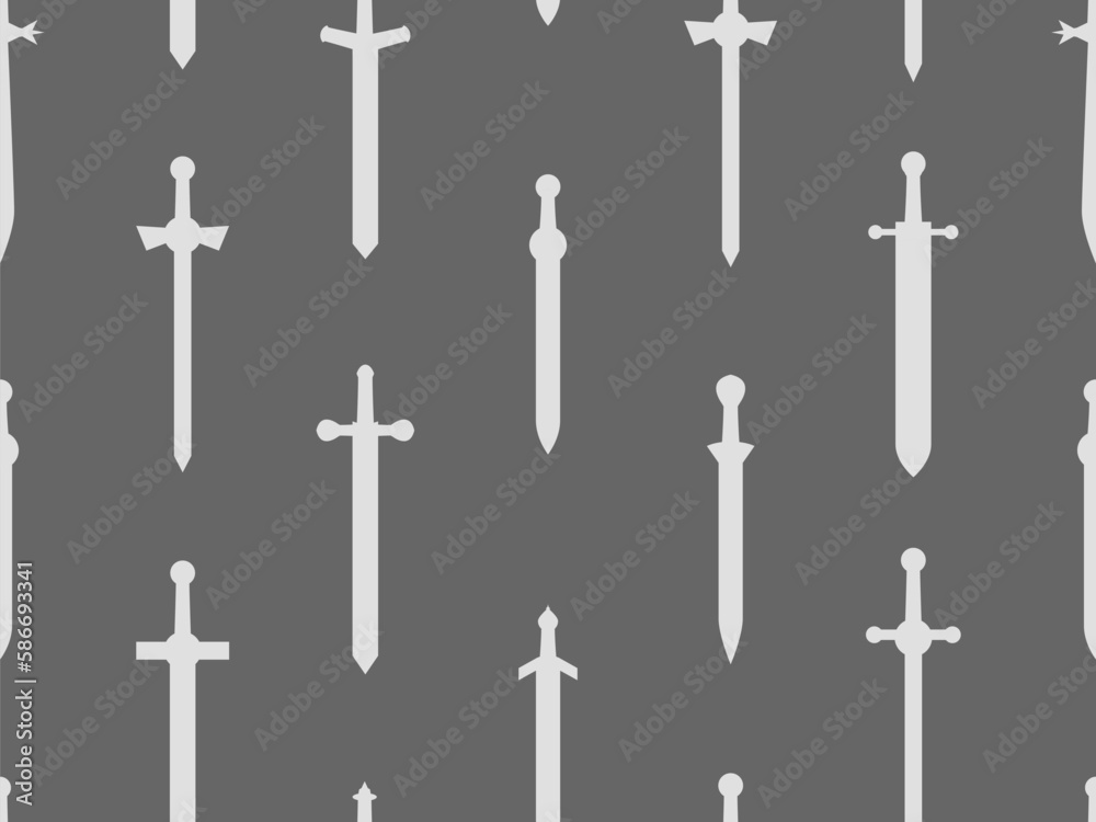 Curved swords seamless pattern. Swords silhouettes. Weapons of the ...