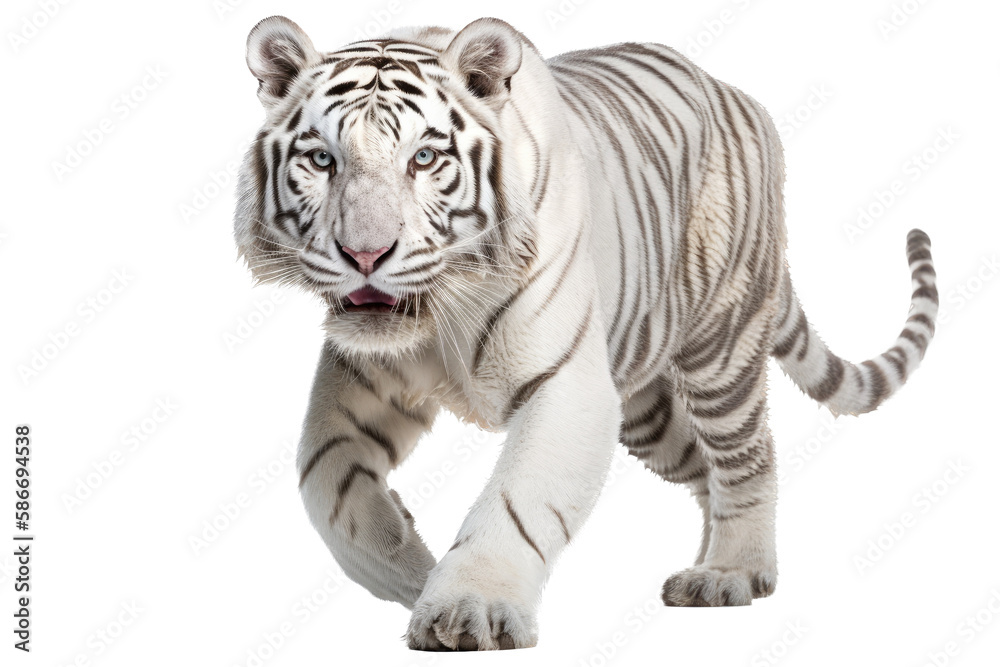 an isolated white tiger front-view portrait, jungle-themed ...