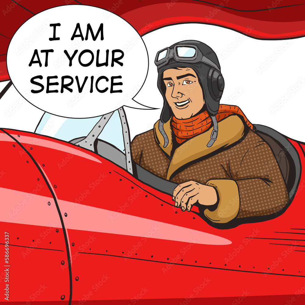 Retro pilot in vintage plane pop art style PNG illustration with ...