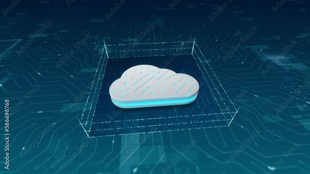 Motion graphic of 3D blue cloud computing logo and particles with ...