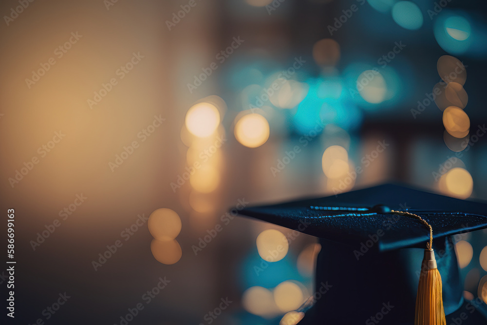 graduation celebration background blur bokeh dark blue. Illustrator AI ...