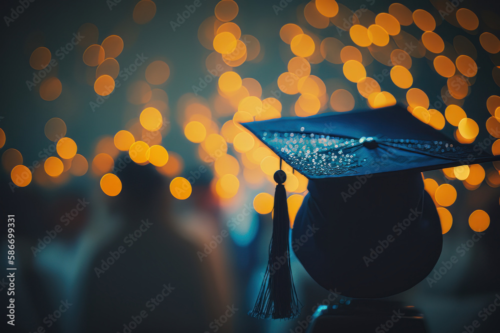 graduation celebration background blur bokeh dark blue. Illustrator AI ...