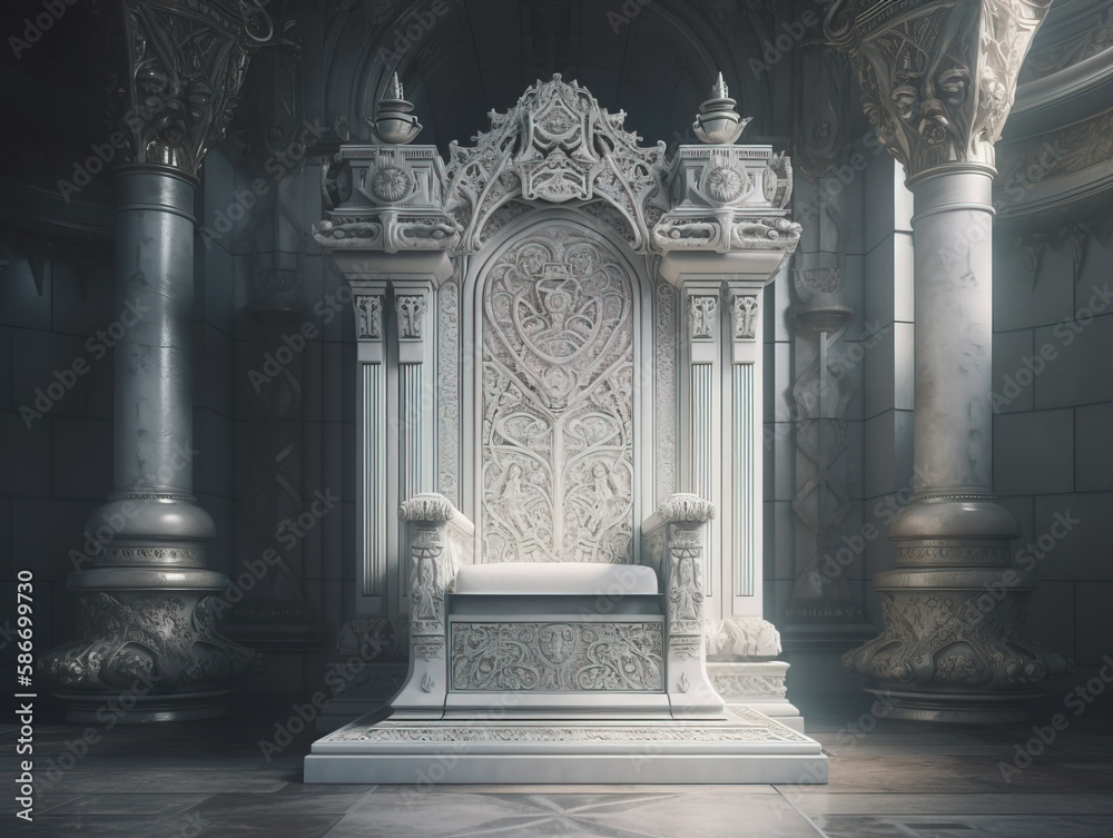 Decorated empty throne hall. White throne. Stock Illustration | Adobe Stock