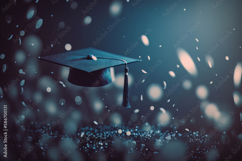 graduation celebration background blur bokeh dark blue. Illustrator AI ...