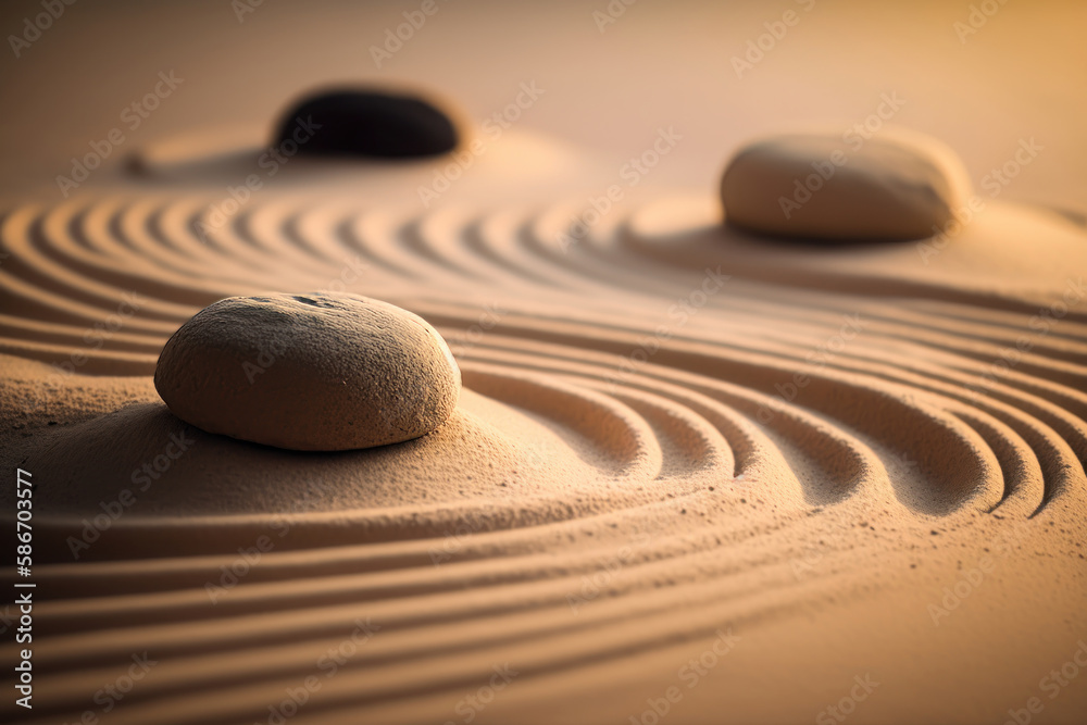 Zen Stones with lines in the sand - spa therapy. Illustrator AI ...