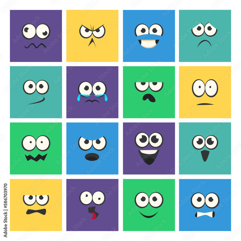 Cartoon Square Face with Emotion Expression Big Vector Set Stock Vector ...