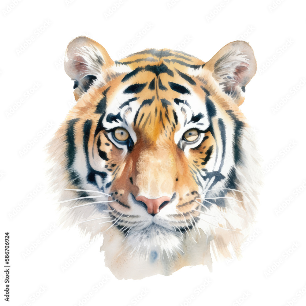 an isolated Bengal tiger portrait, face, stalking prey, fierce jungle ...