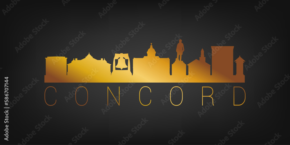 Concord, CA, USA Gold Skyline City Silhouette Vector. Golden Design ...