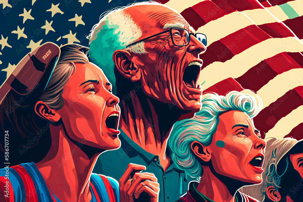 Group of people singing the American national anthem to show their ...