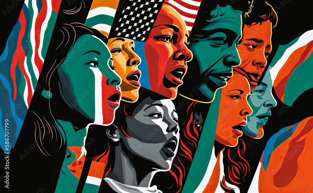 A group of people singing the national anthem to show their respect and ...