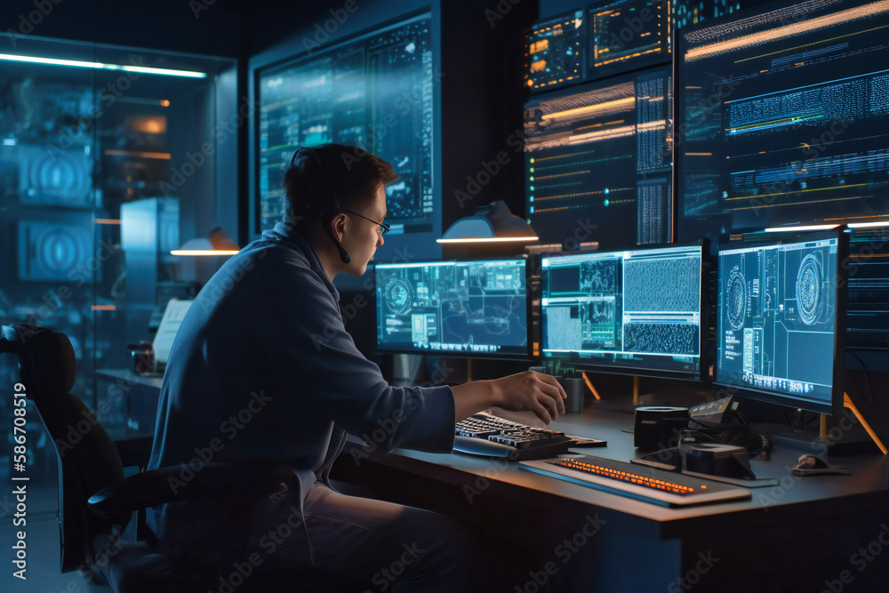 Background showcases a dedicated programmer, devising groundbreaking ...