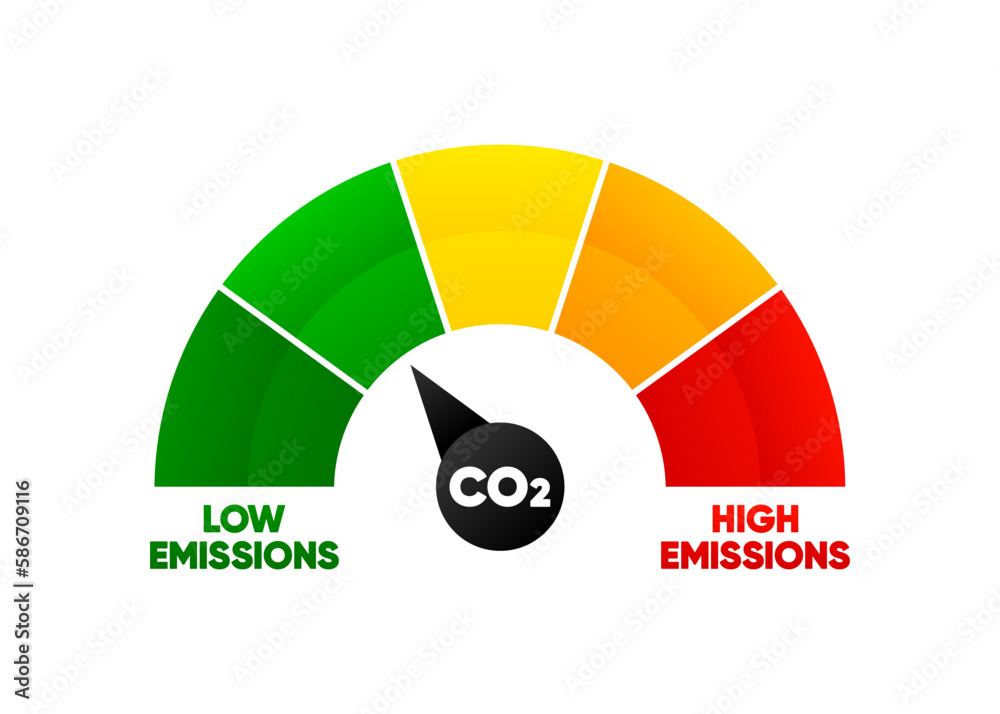 CO2 emissions. Level of the carbon dioxide emits, smog pollution, smoke ...
