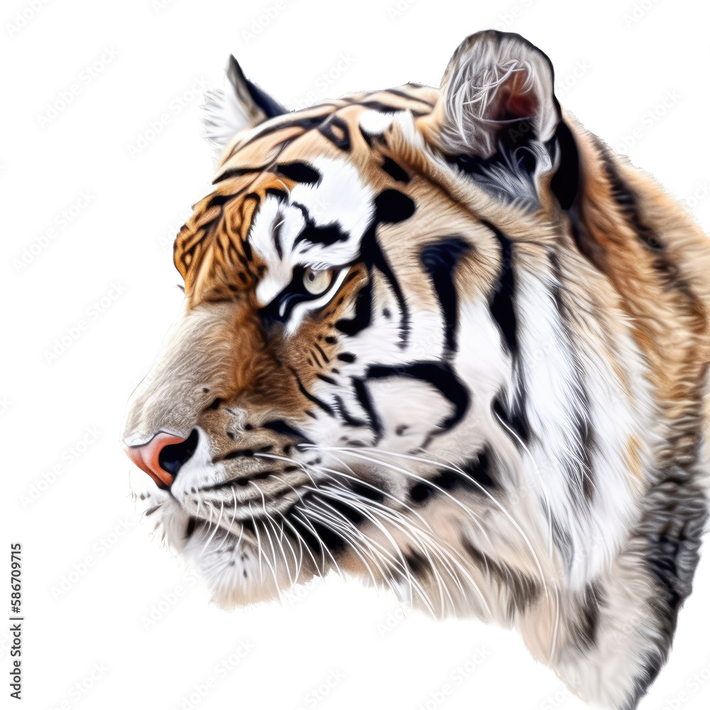 an isolated Bengal tiger side view portrait, majestic face, stalking ...