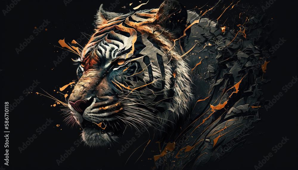 Tiger animal abstract wallpaper. Contrast background in vivid colors ...