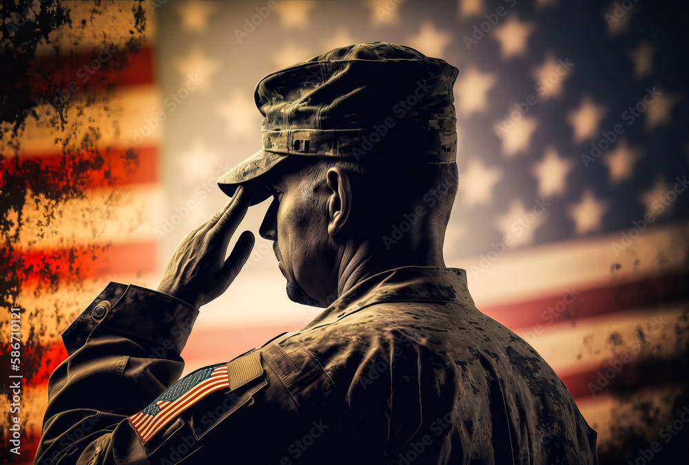 A military veteran salutes the American flag and the national anthem ...