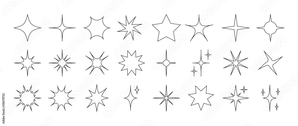 Geometric linear stars. Abstract twinkle sparkle shape elements icons ...