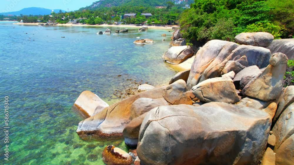 Drone view of Hin Ta Hin Yai on Koh Samui shows rocky outcrops ...