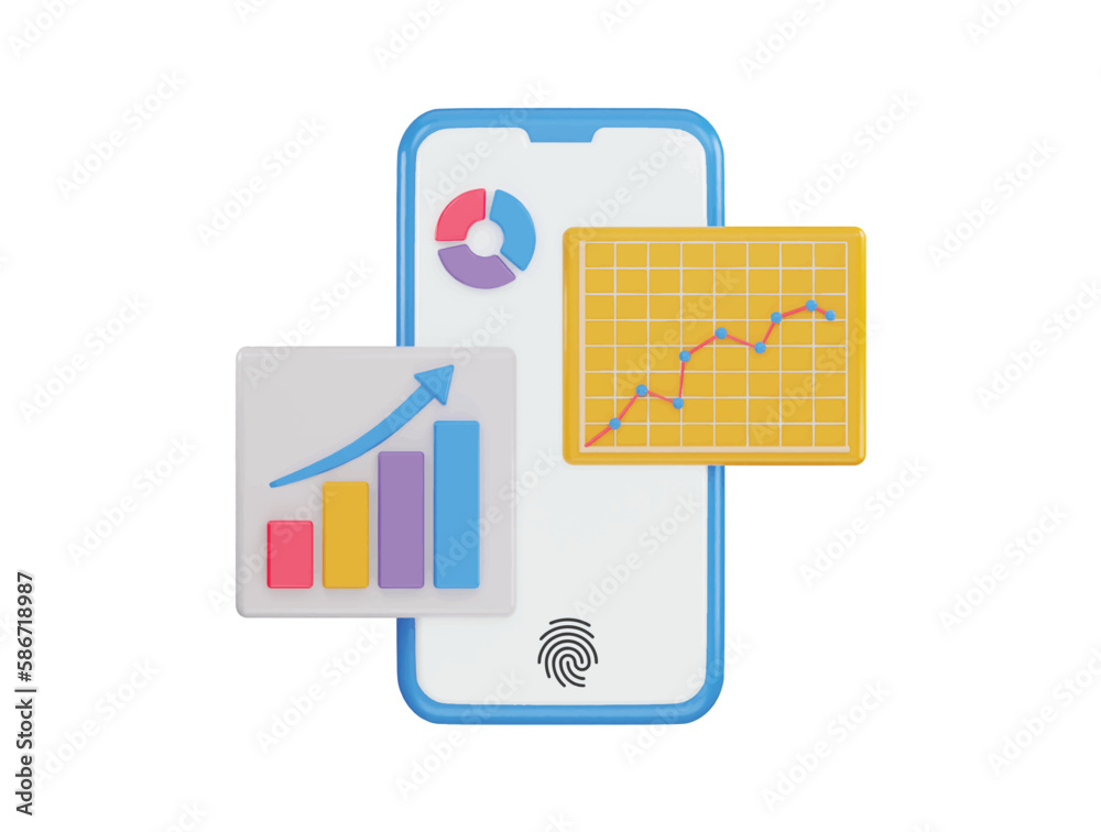 phone screen that has a chart and graph icon 3d rendering vector ...