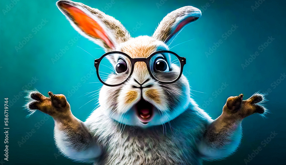 Rabbit wearing glasses and making funny face. Generative AI. Stock ...