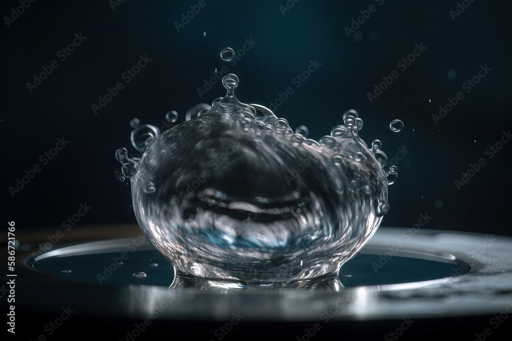 a water droplet with a black background and water droplets on the ...