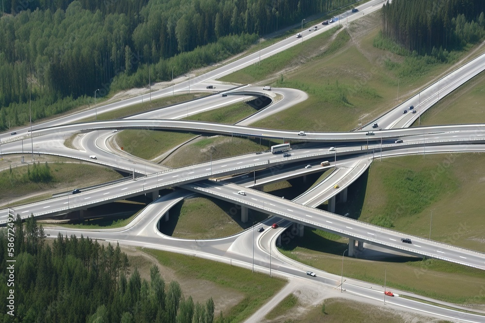 an aerial view of a highway intersection with multiple lanes and ...