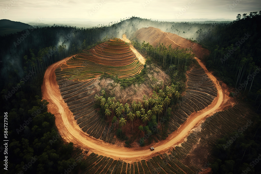Aerial view of an area of deforestation, generative ai illustration ...