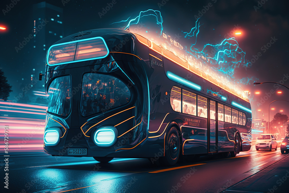 a car driving down a city street at night, cyberpunk, futuristic ...