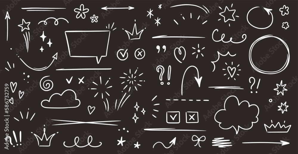 Sketch underline, emphasis, arrow shape set on chalkboard background ...