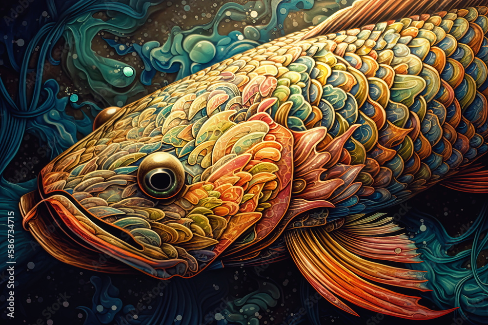 Huge mystical fish, koi carp spirit created by AI generative technology ...