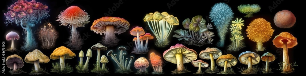 Panoramic banner, divider, various mushroom species, every size and ...