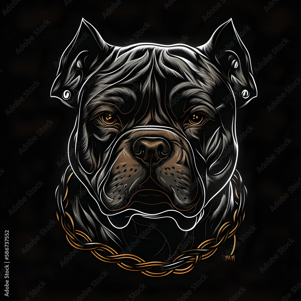 black exotic american bully cartoon vector logo on black background ...