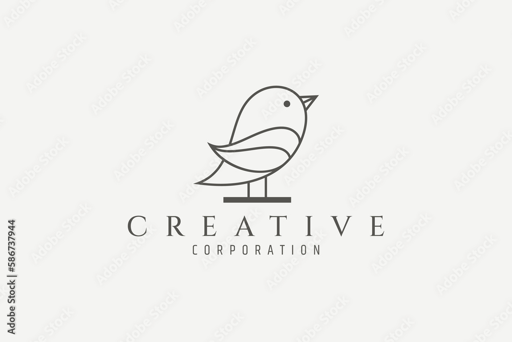 cute bird chirping logo in simple line art design style Stock Vector ...