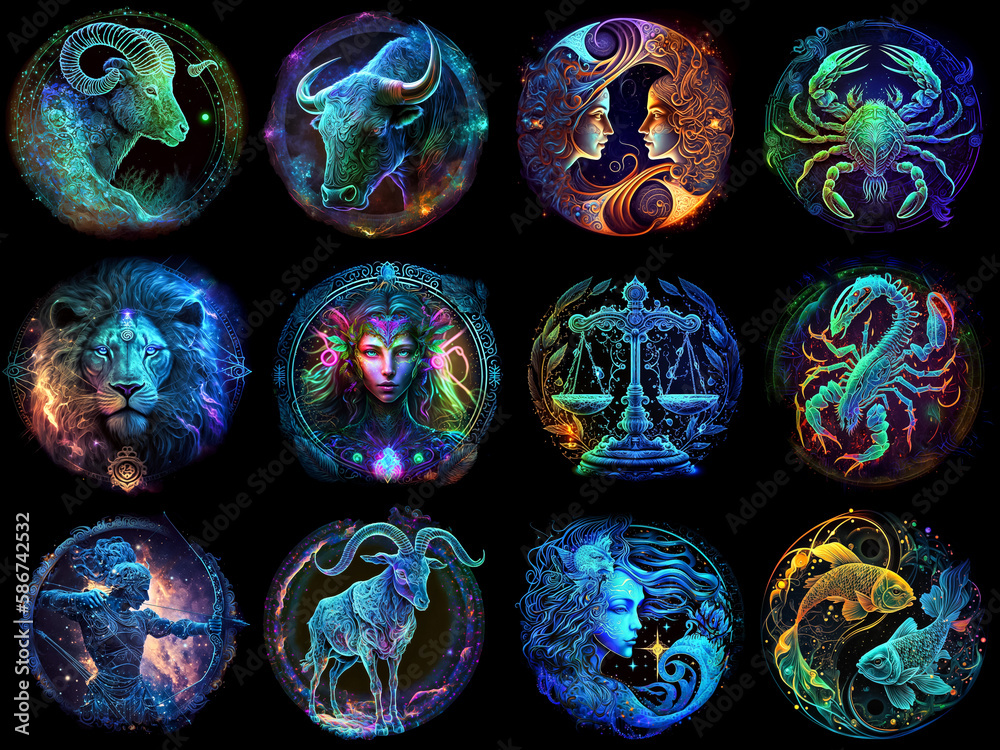 Set of zodiac signs. Astrological horoscope zodiac signs collection ...