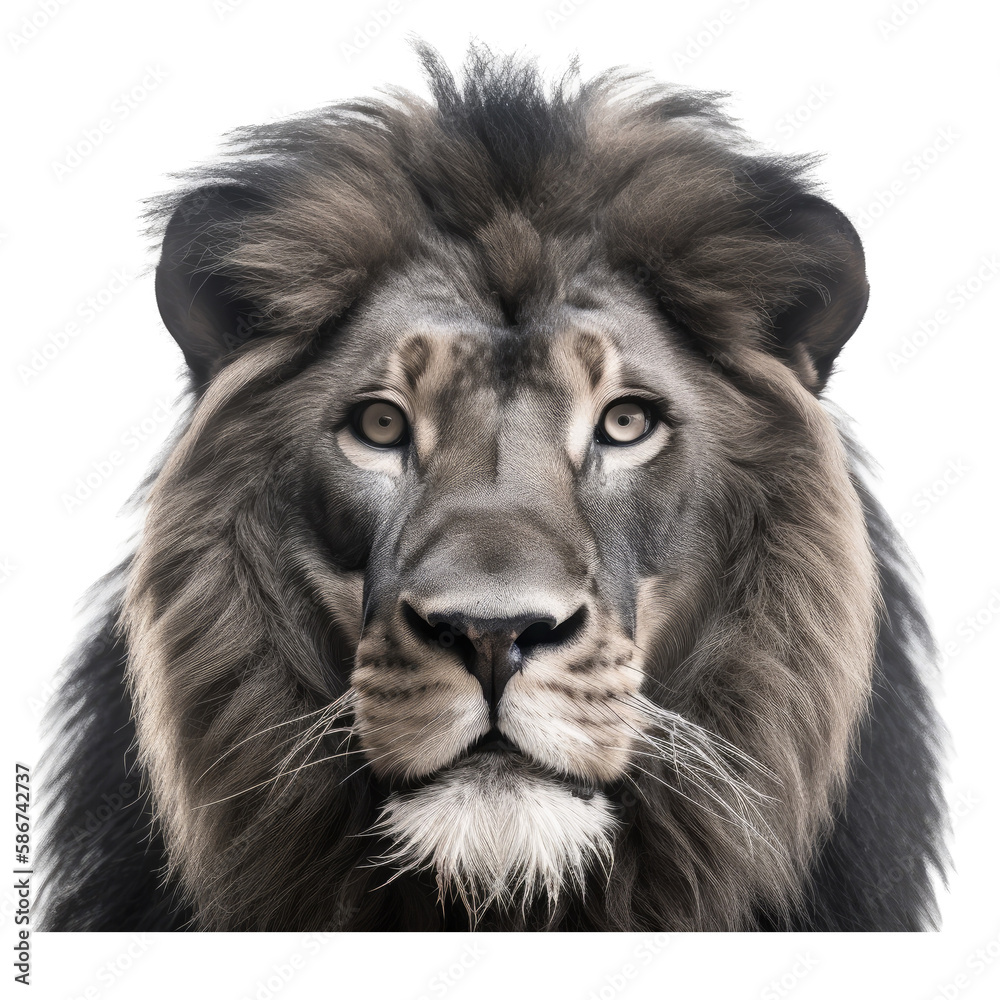 an isolated lion jungle cat FACE, FRONT-view portrait, safari-themed ...