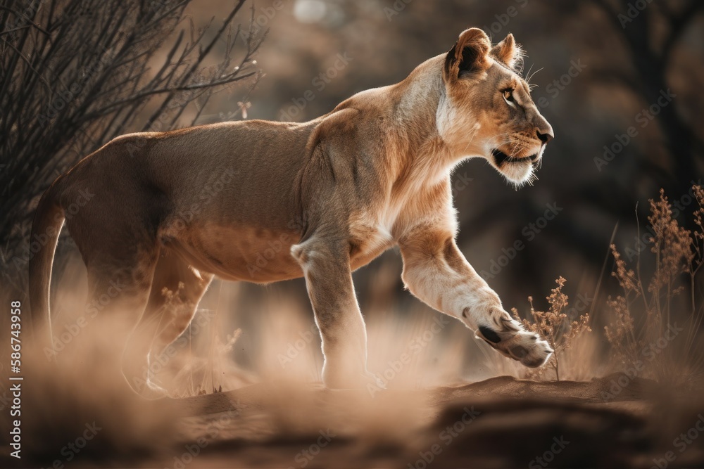 Beautiful lioness in nature in a natural habitat. AI generated, human ...