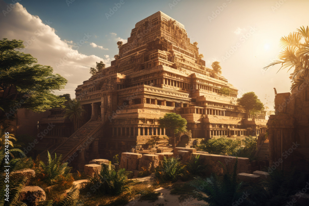 Ancient city of Babylon with the tower of Babel, bible and religion. AI ...