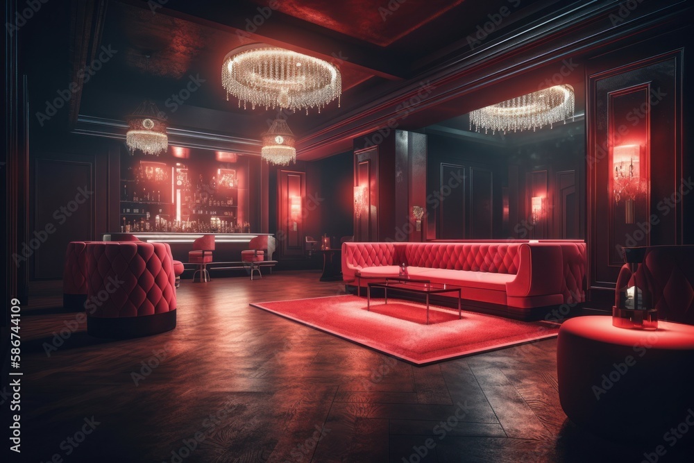 Red Interior of luxury nightclub, restaurant. Lounge bar. AI generated ...