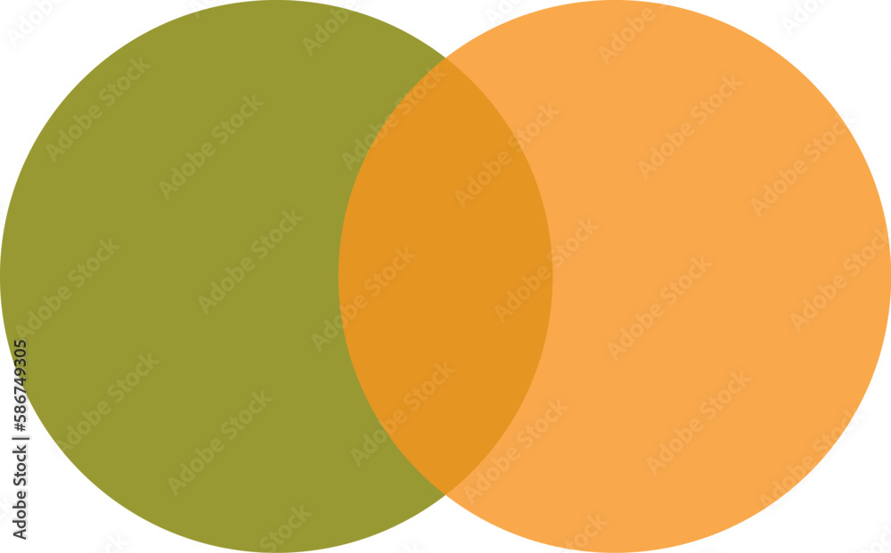 2 green and orange color circles background with overlap layer. For ...