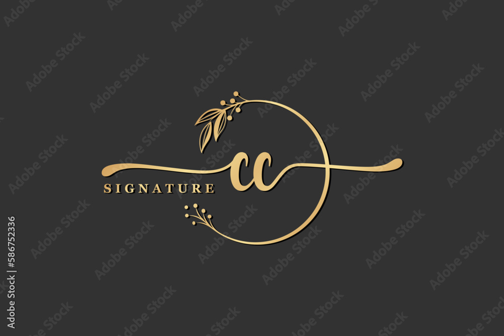 luxury signature initial cc logo design isolated leaf and flower Stock ...