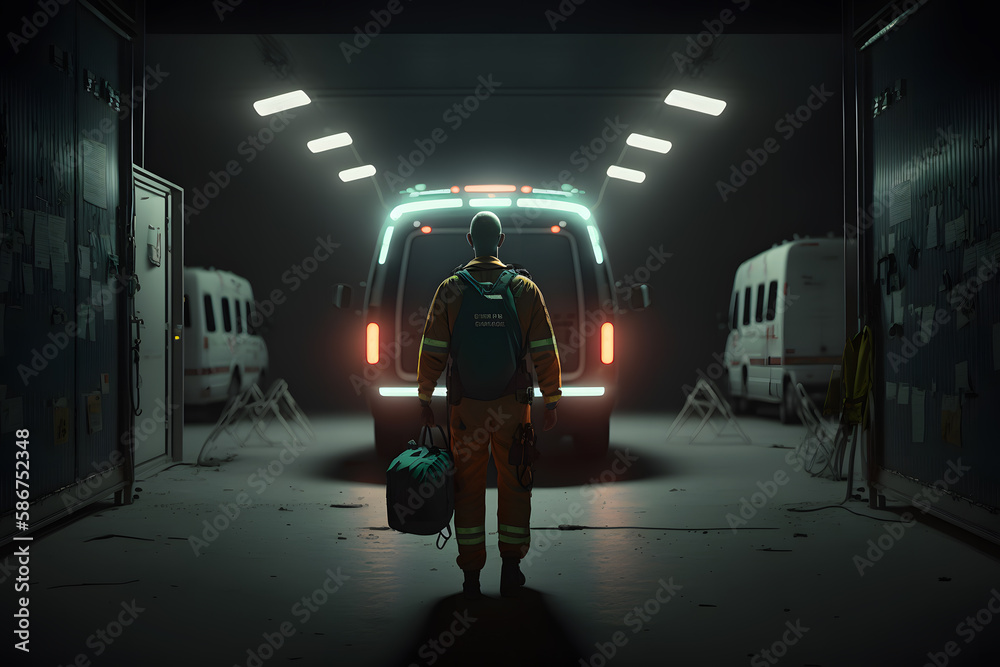 Paramedic and ambulance. Neural network AI generated art Stock ...
