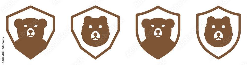Set of bear shield icons. Shield bear logo, shield symbol and bear ...