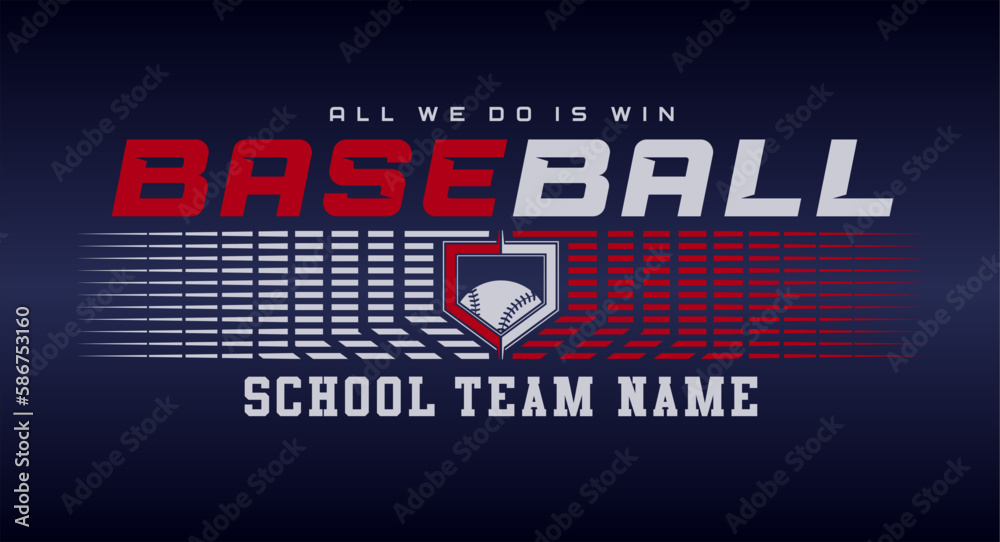 Baseball team design isolated on dark blue black background. School ...