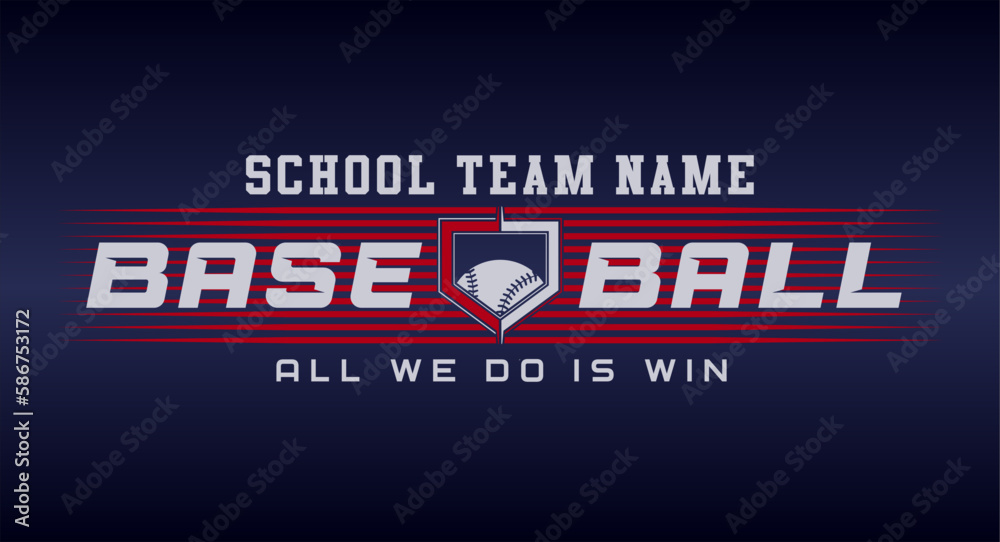 Baseball team design isolated on dark blue black background. School ...