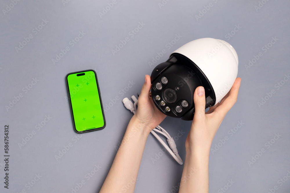 Human Hands Hold Surveillance IP Video Wireless Camera, Chroma Key ...