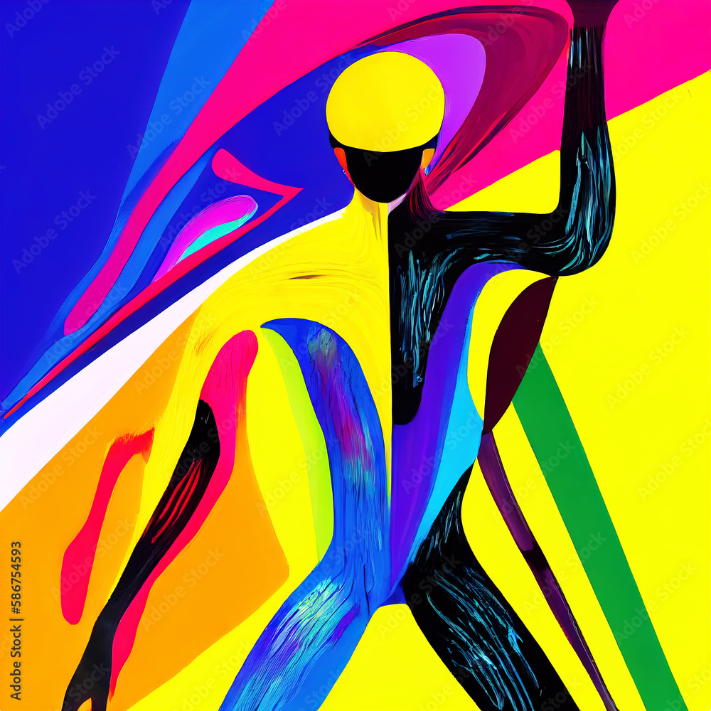 Rainbow human figure. Man on multicolor colorful background. Flat neon ...